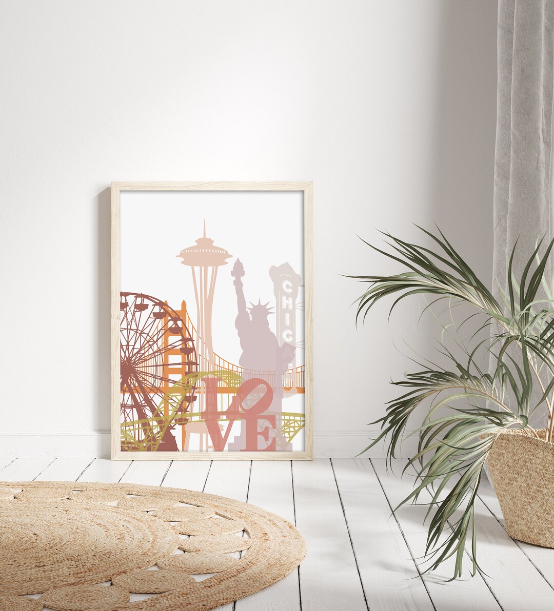 Boho Wall Art, US Landmarks, Monuments Poster, Statue of Liberty ...