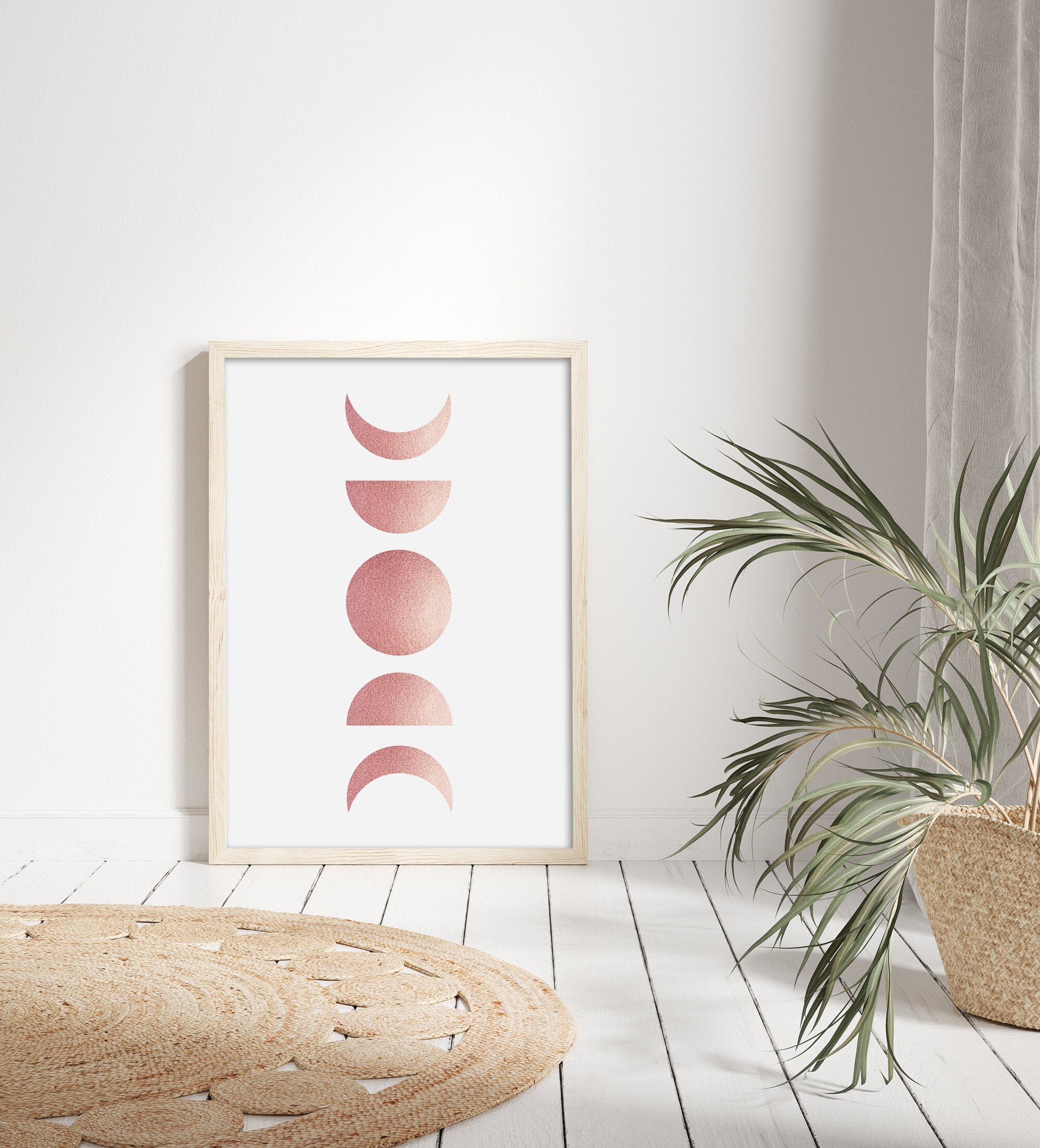 Moon Phases Rose Gold Poster Digital Art Printable Vertical or ...