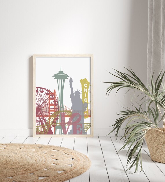 Boho Wall Art US Landmarks Monuments Poster Statue of | Etsy