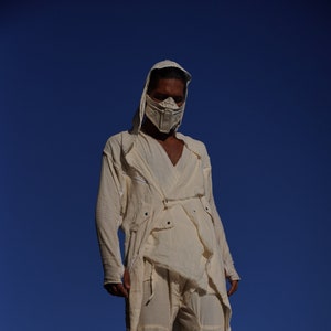 White VARANO Robe Burning Man Desert Style Nomad Robe With Long Sleeves ...