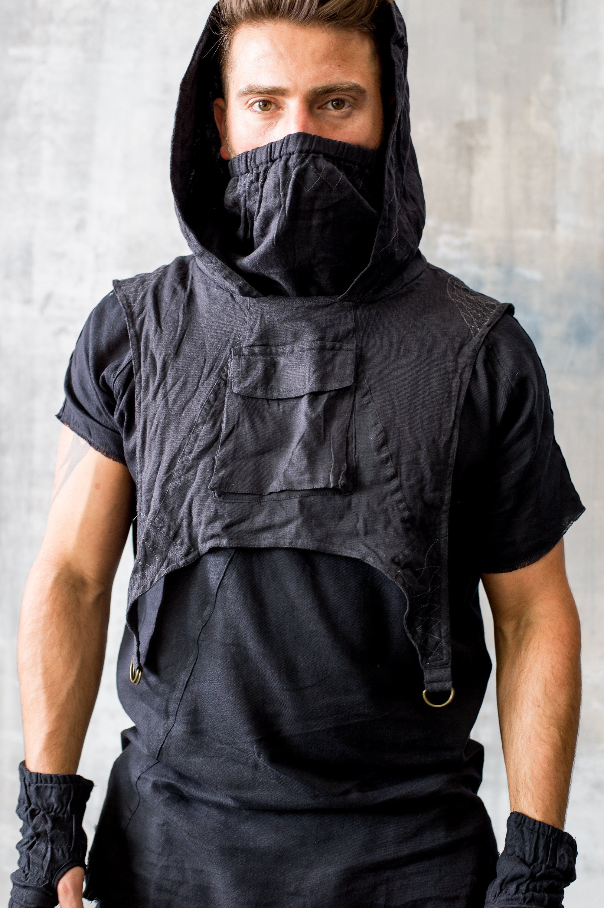 Metta Mask Black Ninja Mask Burning Man Clothing Men, Assassin Hood ...