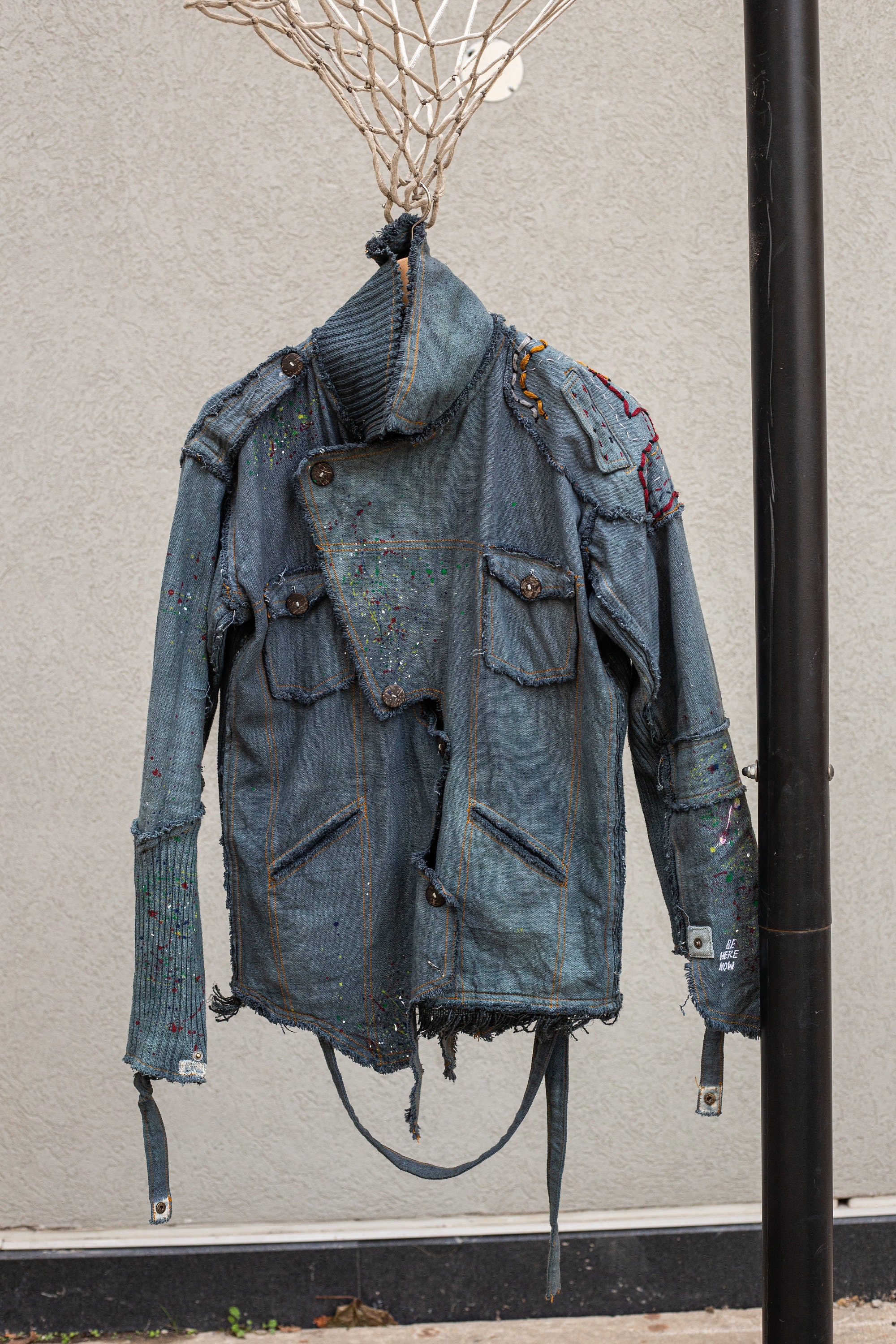 Black Ninja Denim Jacket, Casual Streetwear Biker Jacket, Japanese ...