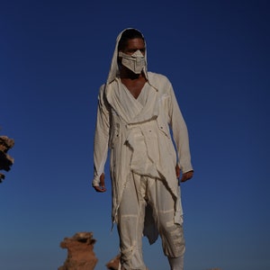 White VARANO Robe Burning Man Desert Style Nomad Robe With Long Sleeves ...