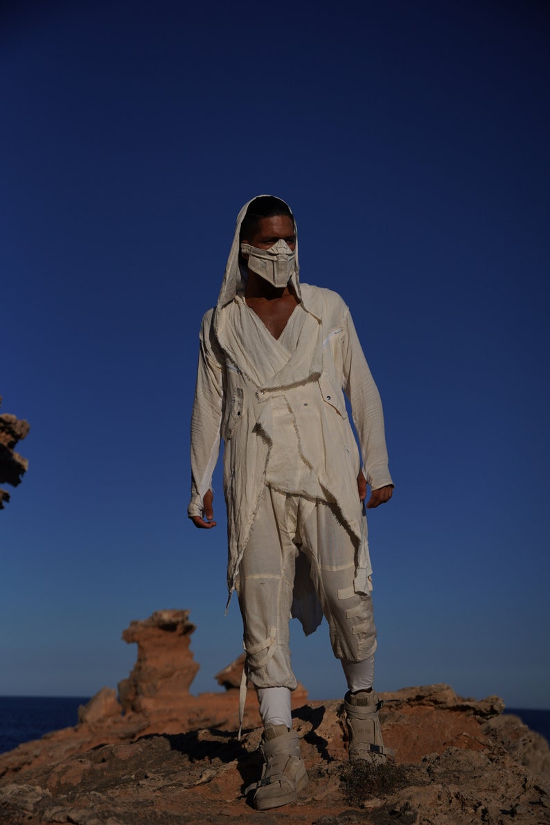 White VARANO Robe Burning Man Desert Style Nomad Robe With Long Sleeves ...