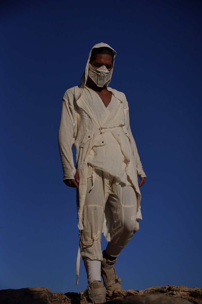White VARANO Robe Burning Man Desert Style Nomad Robe With Long Sleeves ...