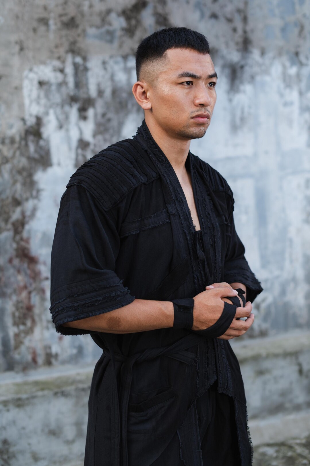 Samurai Kimono Robe: Obsidian Black Bamboo Blend, Cyberpunk Festival ...