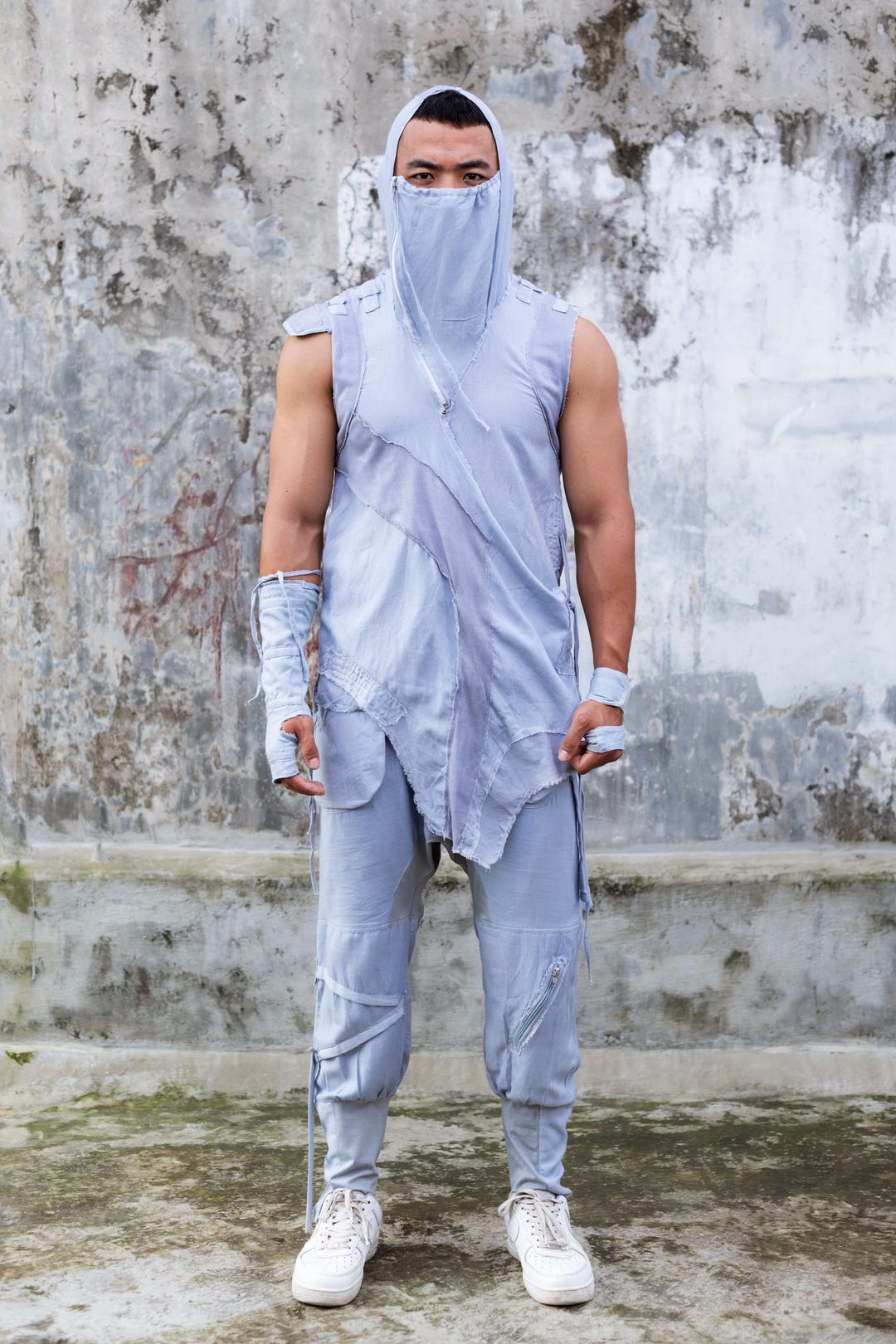 Spectral Ash Short Robe: Futuristic Cyber Goth Tactical Streetwear - Etsy