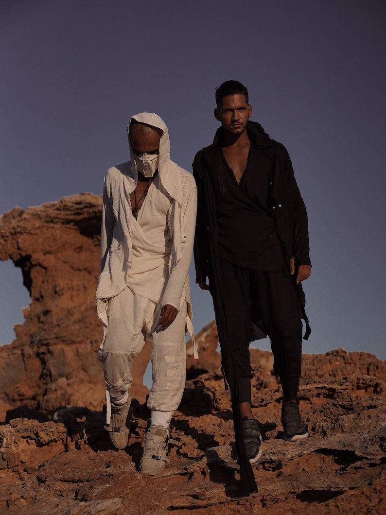 White VARANO Robe Burning Man Desert Style Nomad Robe With Long Sleeves ...