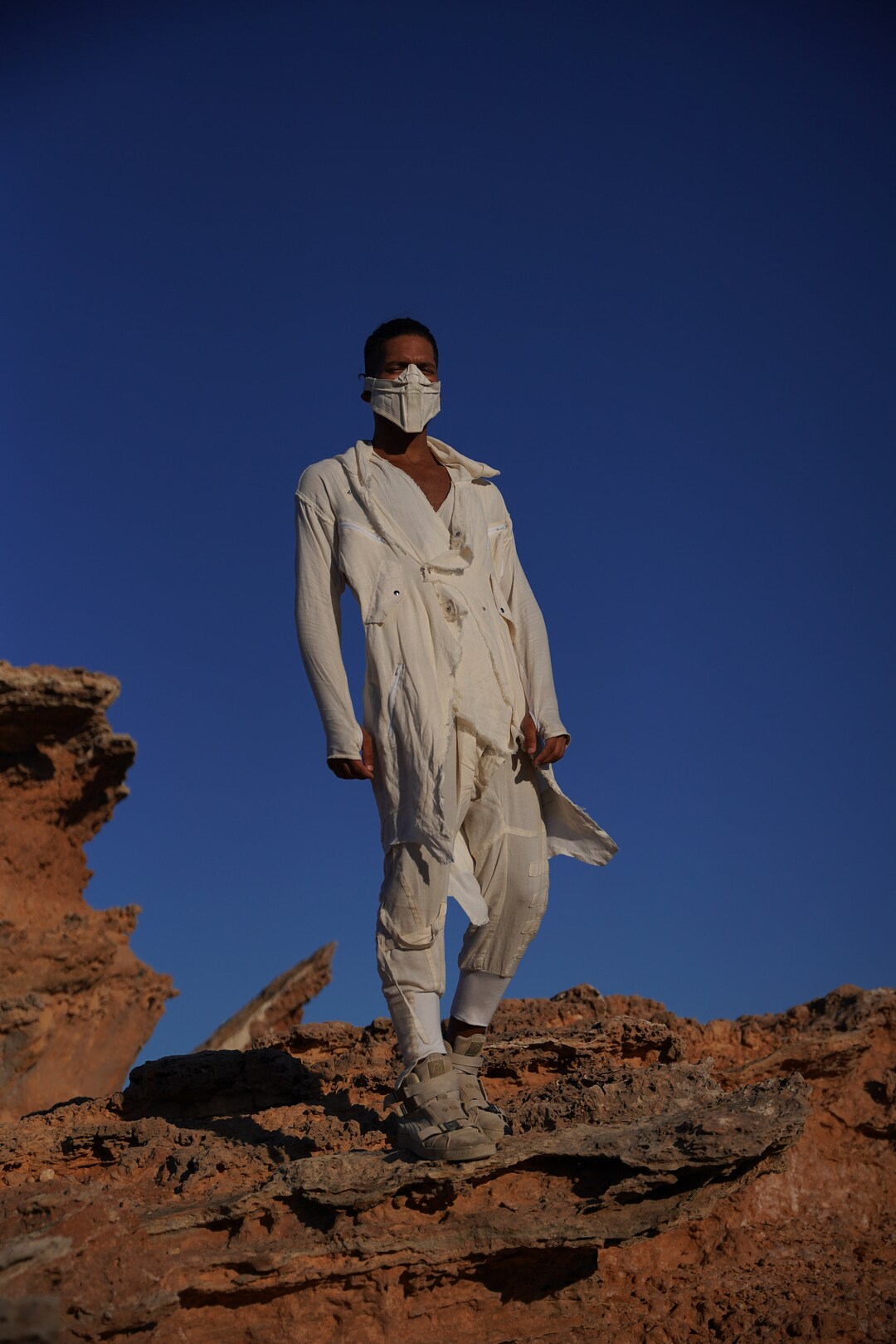 White VARANO Robe Burning Man Desert Style Nomad Robe With Long Sleeves ...