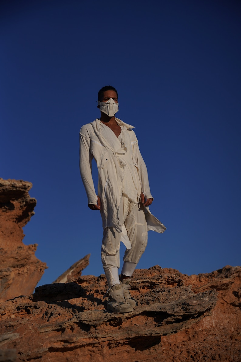 White VARANO Robe Burning Man Desert Style Nomad Robe With Long Sleeves ...