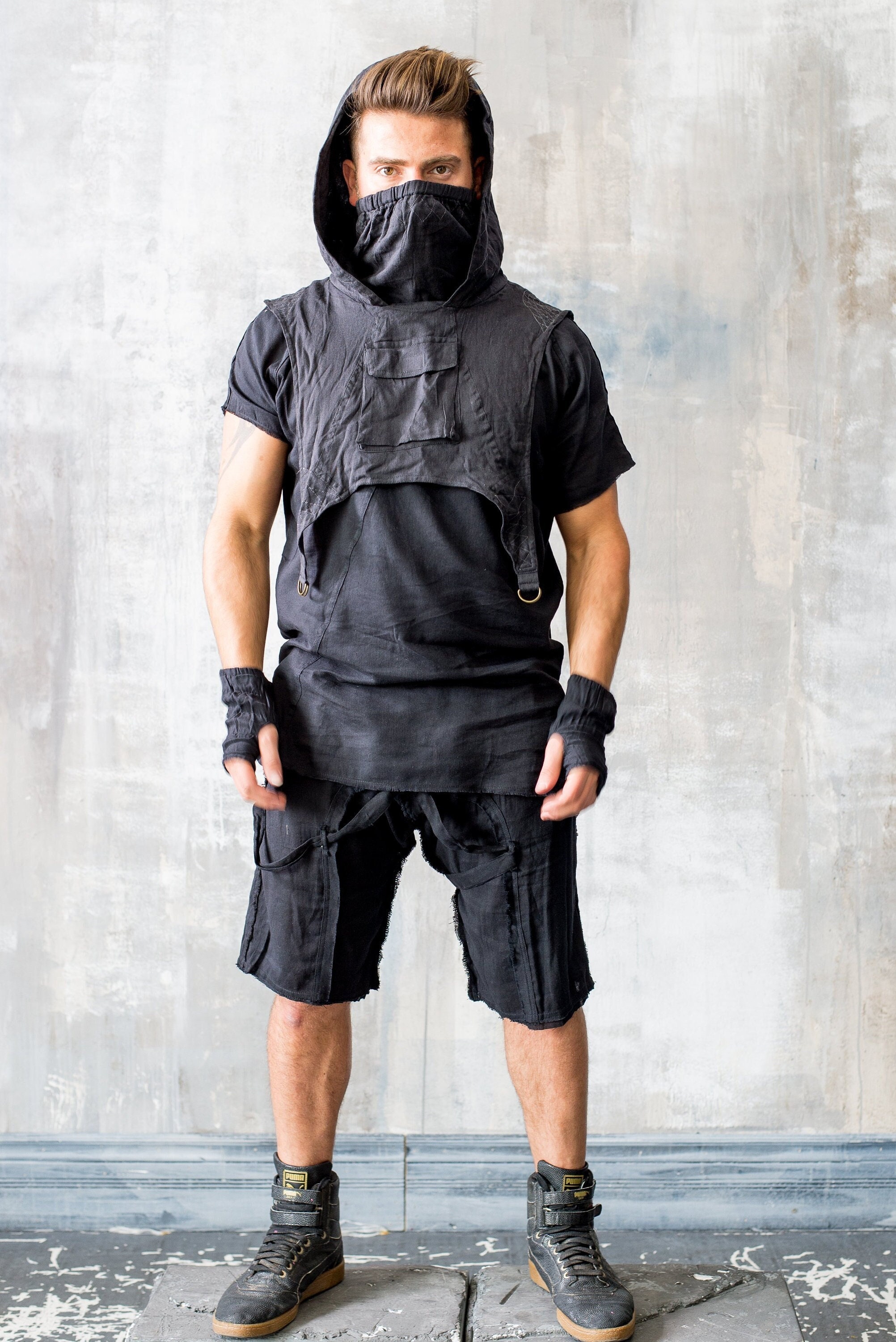 Metta Mask Black Ninja Mask Burning Man Clothing Men, Assassin Hood ...