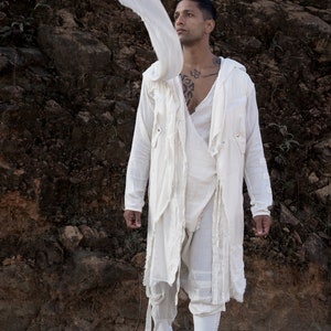 White VARANO Robe Burning Man Desert Style Nomad Robe With Long Sleeves ...
