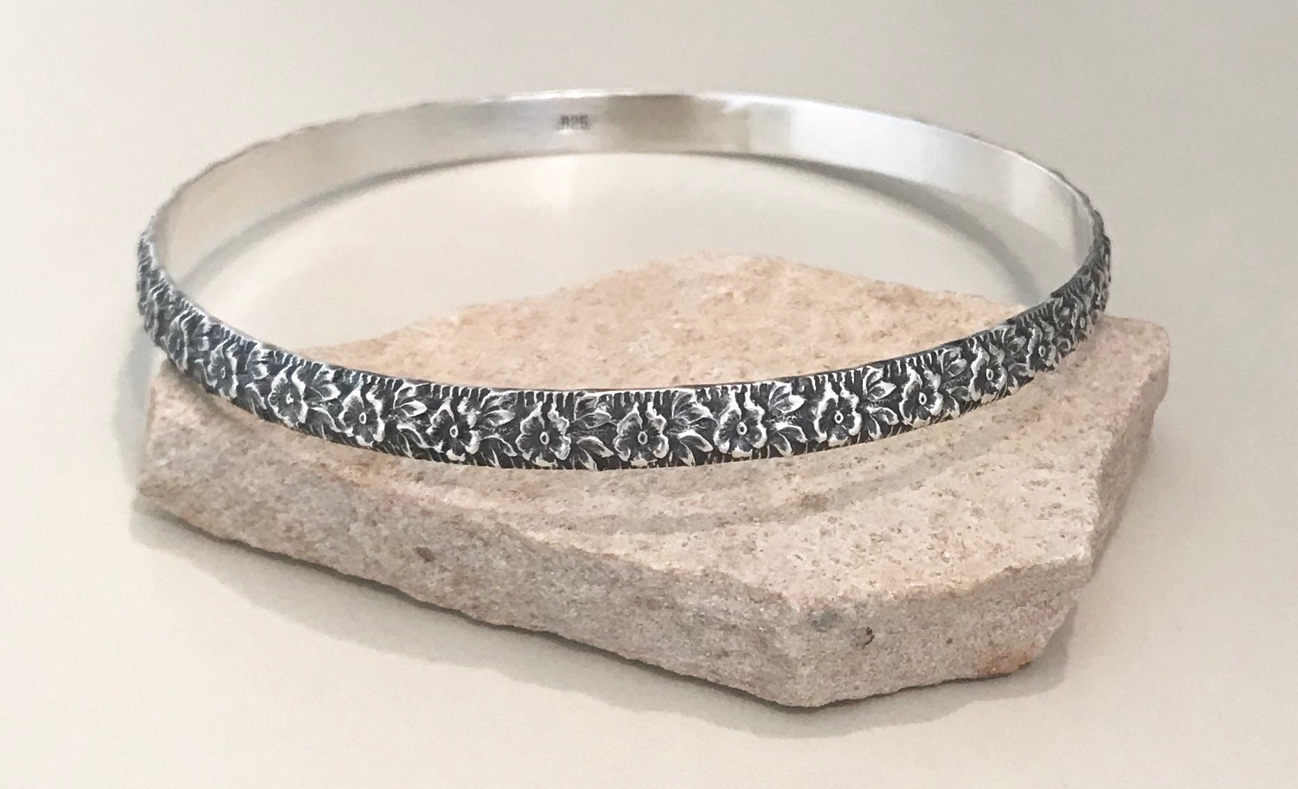 Sterling Silver Flower Patterned Bangle Bracelet Pattern - Etsy