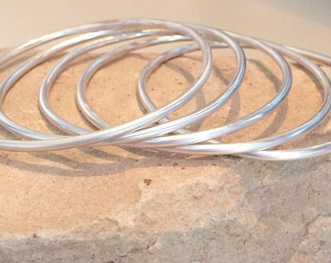 Sterling Silver Bangle Bracelets, Round Bangle Bracelet, Stackable ...