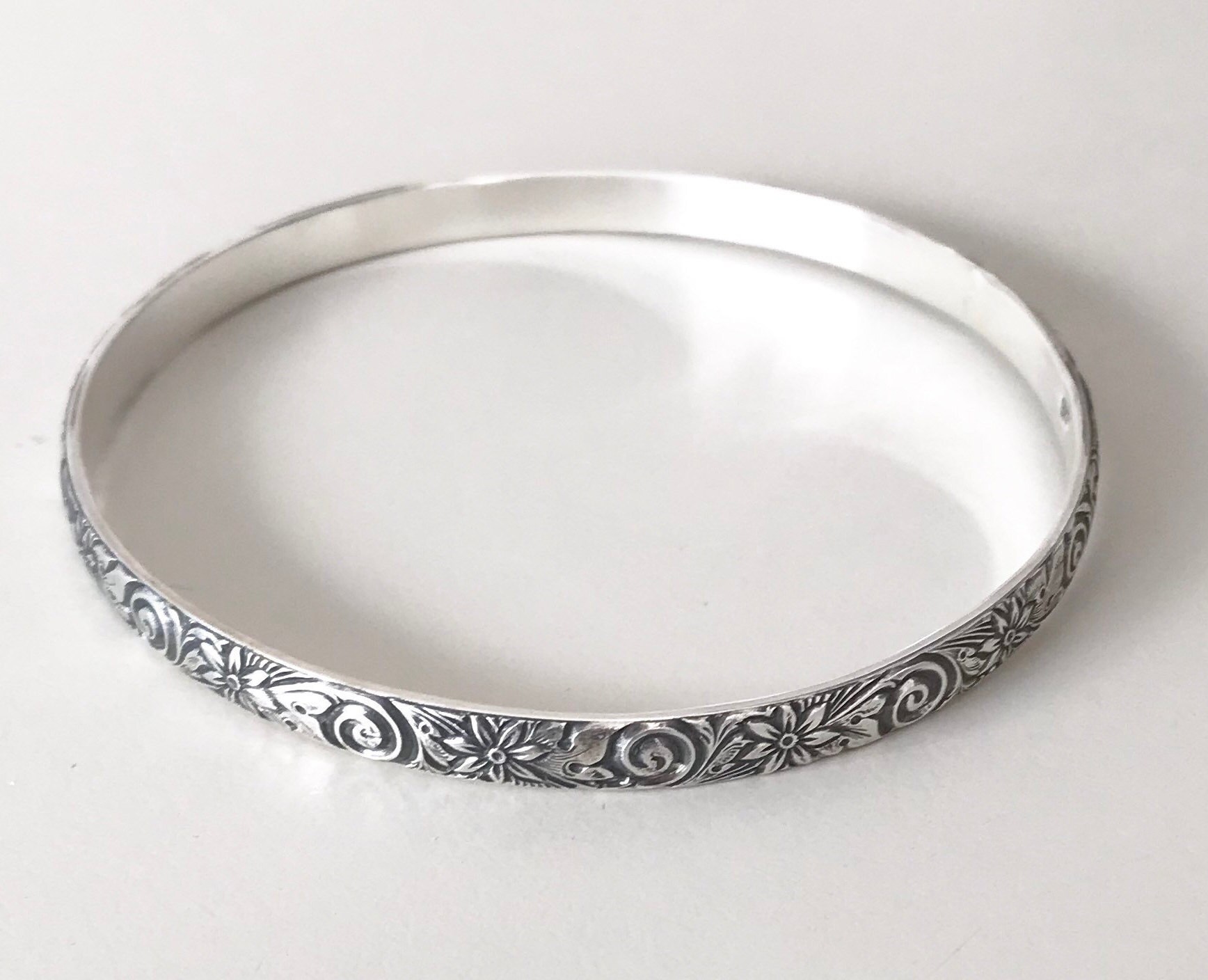 Oxidized sterling silver patterned bangle bracelet pattern | Etsy