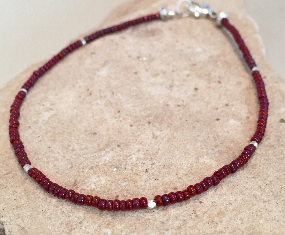 Red Seed Bead Anklet Bracelet, Dainty Anklet, Hill Tribe Silver Anklet ...