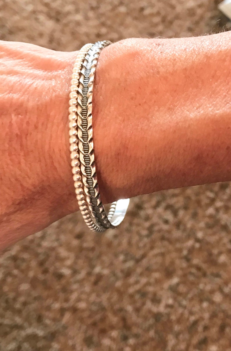 Sterling Silver Patterned Bangle Bracelet Patina Bangle | Etsy