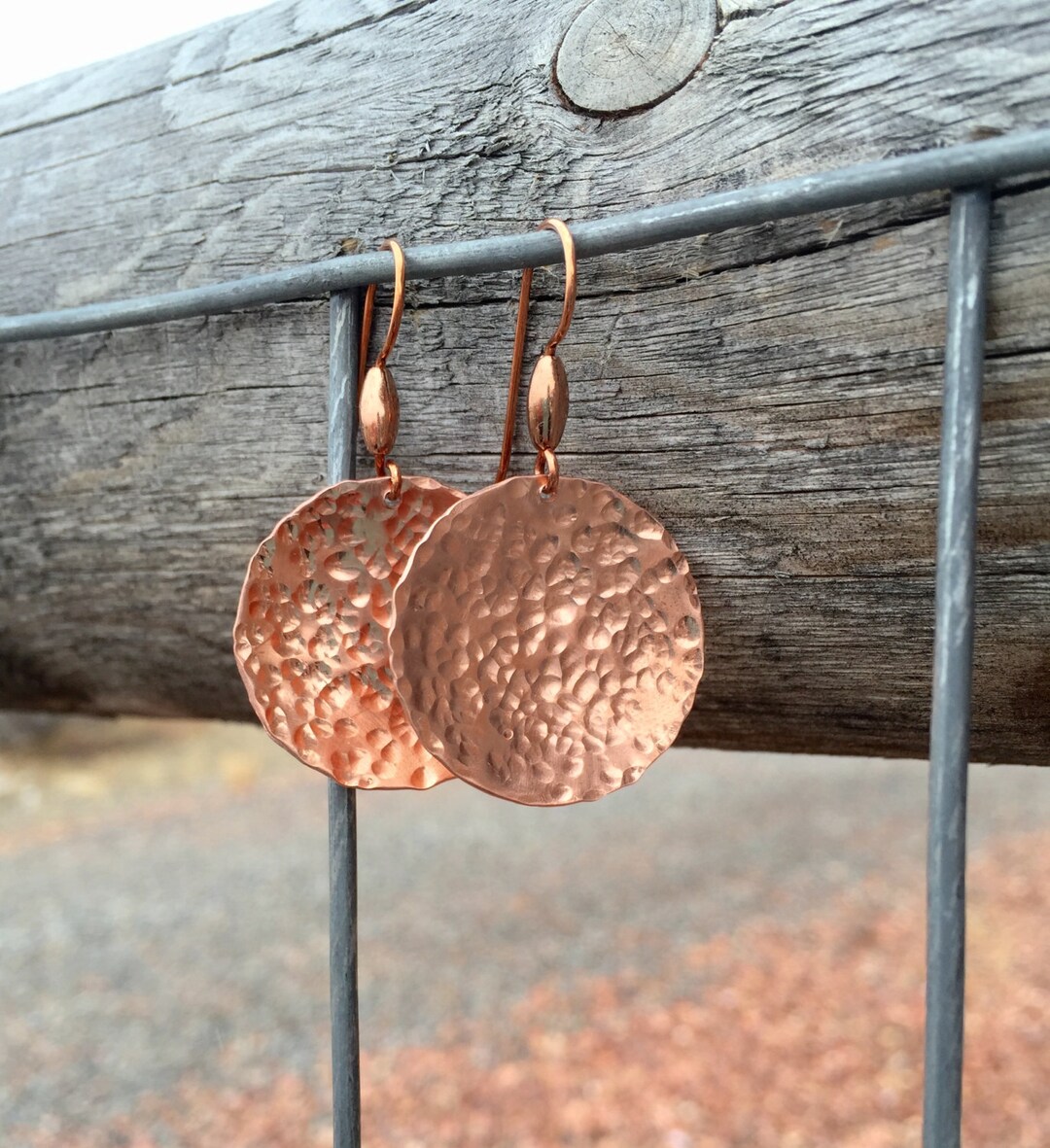 Pretty Hammered Copper Drop/dangle Earrings, Handmade Copper Earrings ...