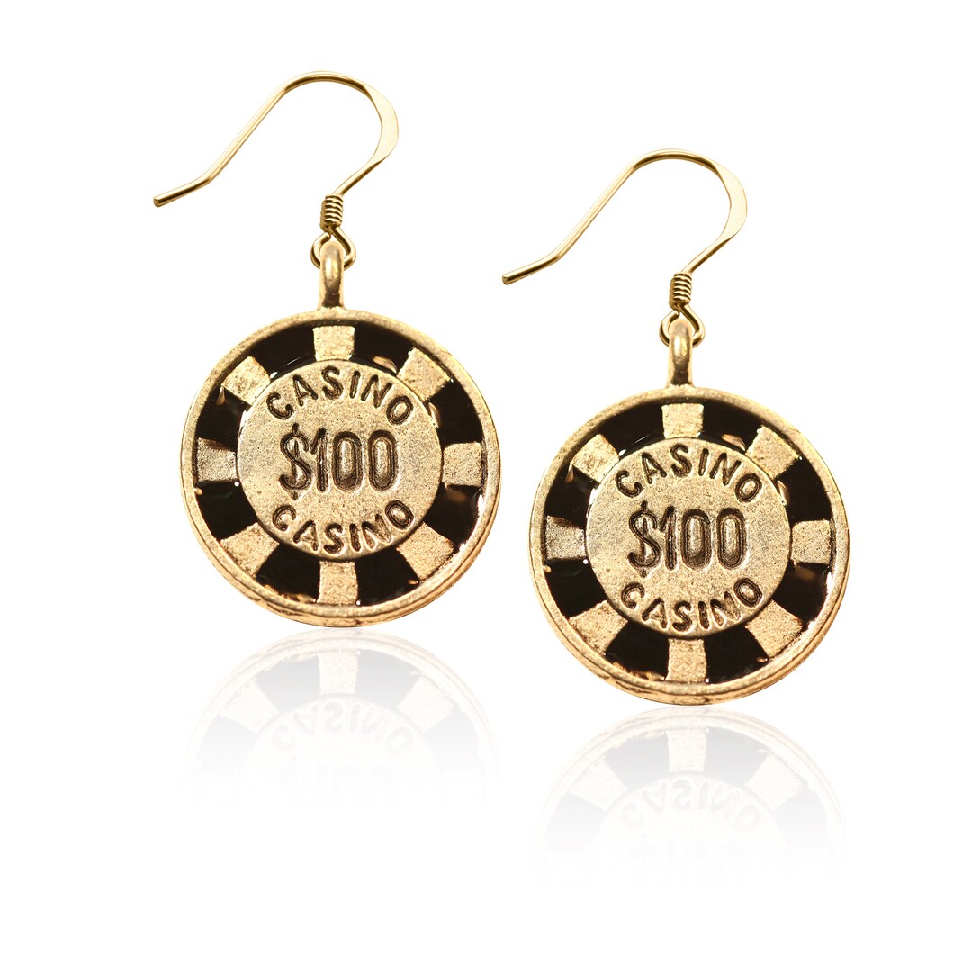 Casino Chip Charm Earrings | Antique Gold or Antique Silver | Hand ...