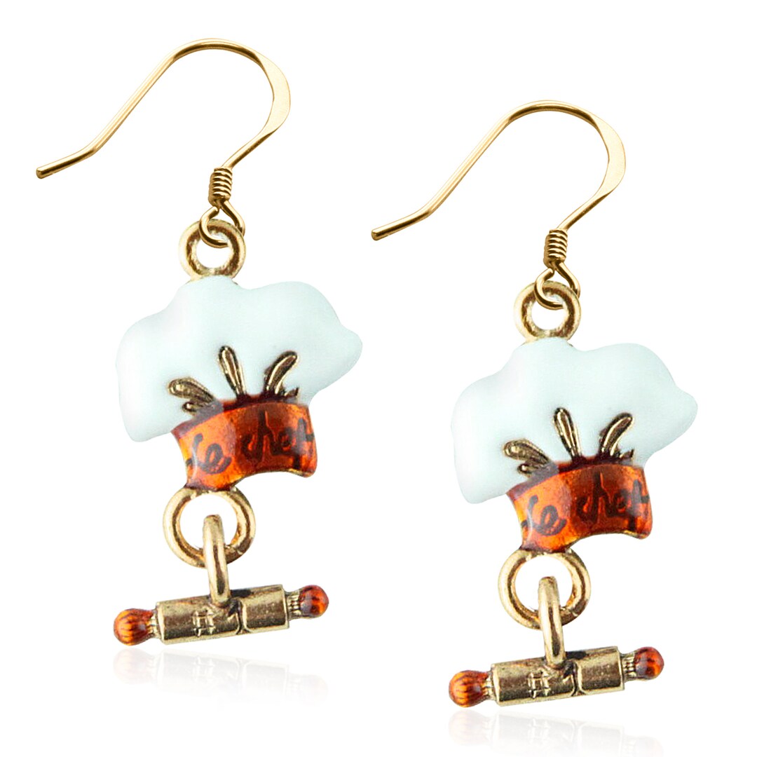 Chef Hat Charm Earrings for Chef Baker or Cook | Gold or Silver Finish ...