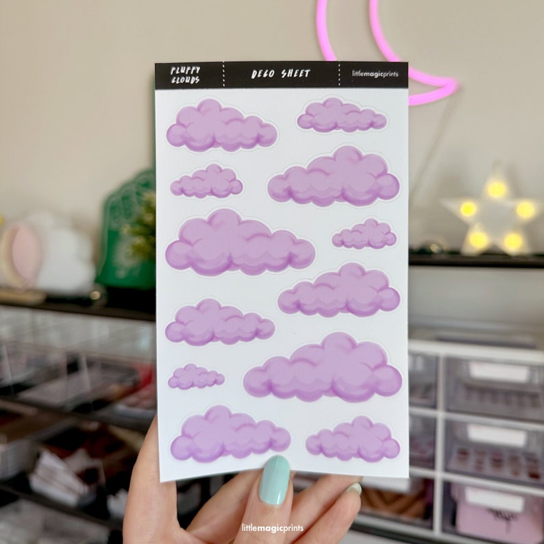 Cloud Stickers, Purple Clouds Planner Stickers, Purple Journal Stickers ...
