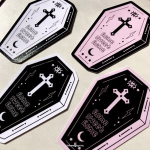 Coffin Stickers, Spooky Goth Black Pink White Vinyl Stickers, Halloween ...