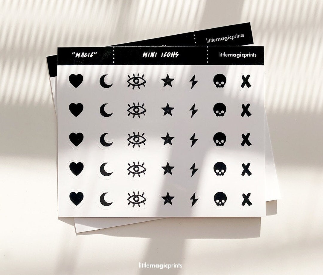 Edgy Mini Icons Sticker Sheet, Magic Moon Heart Star Skull Planner ...