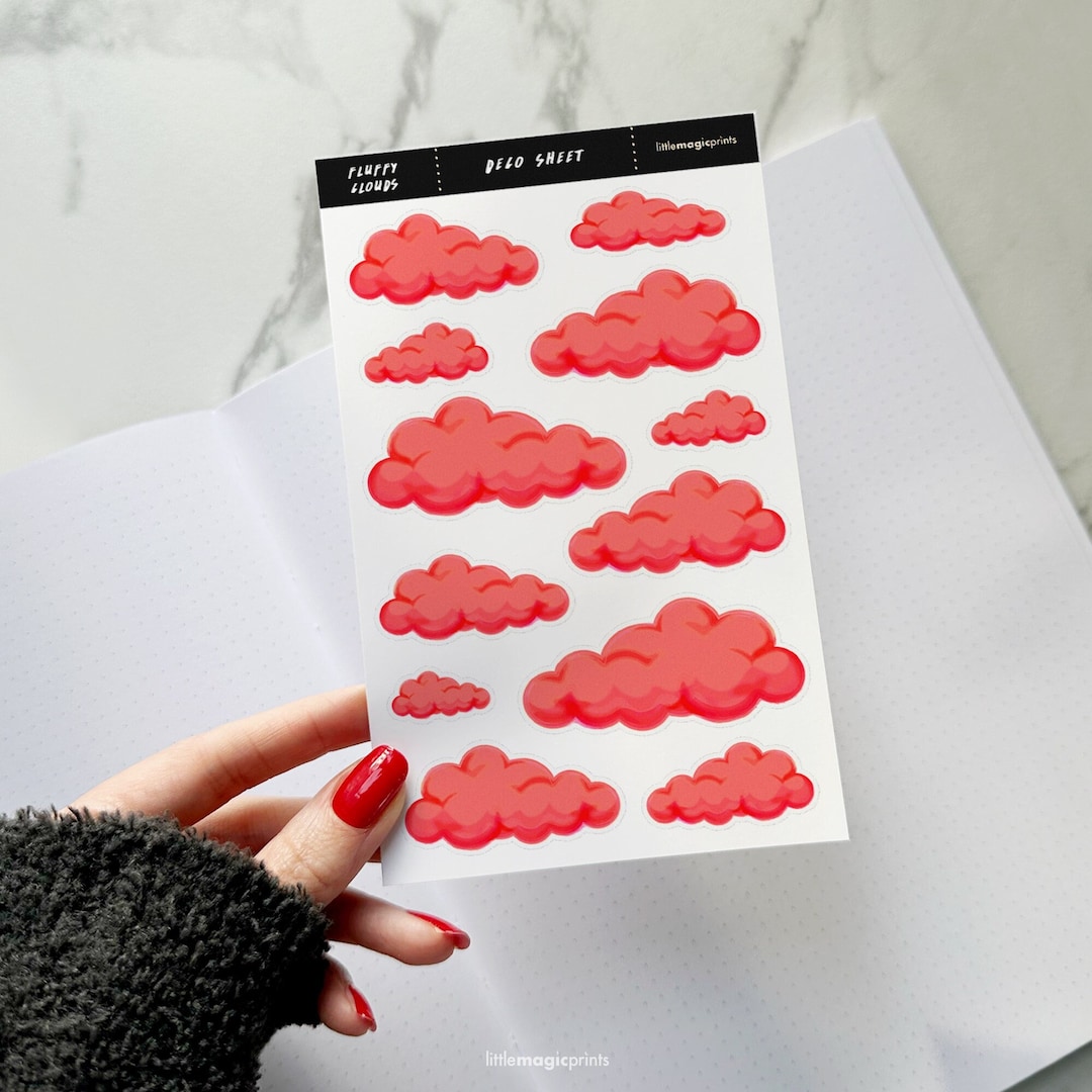 Cloud Stickers, Aesthetic Stickers, Red Stickers, Journal Stickers, Red ...
