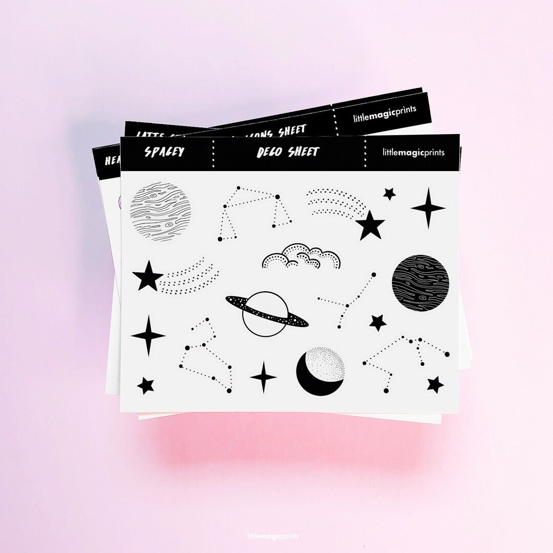 Spacey Mini Deco Planner Sheet, Planet Stickers, Galaxy Stickers, Star ...