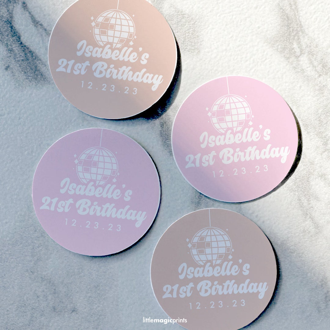 Retro Birthday Stickers, Birthday Party Favor Stickers, Disco Birthday ...