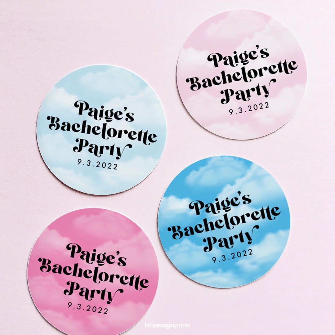 Custom Bachelorette Stickers, Sky Retro Bachelorette Party Favor Labels ...