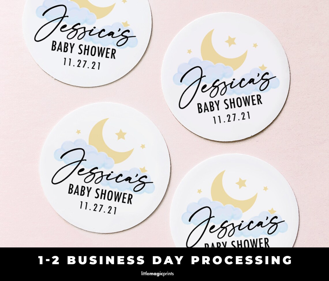 Moon and Stars Baby Shower Stickers Moon Baby Boy Shower - Etsy