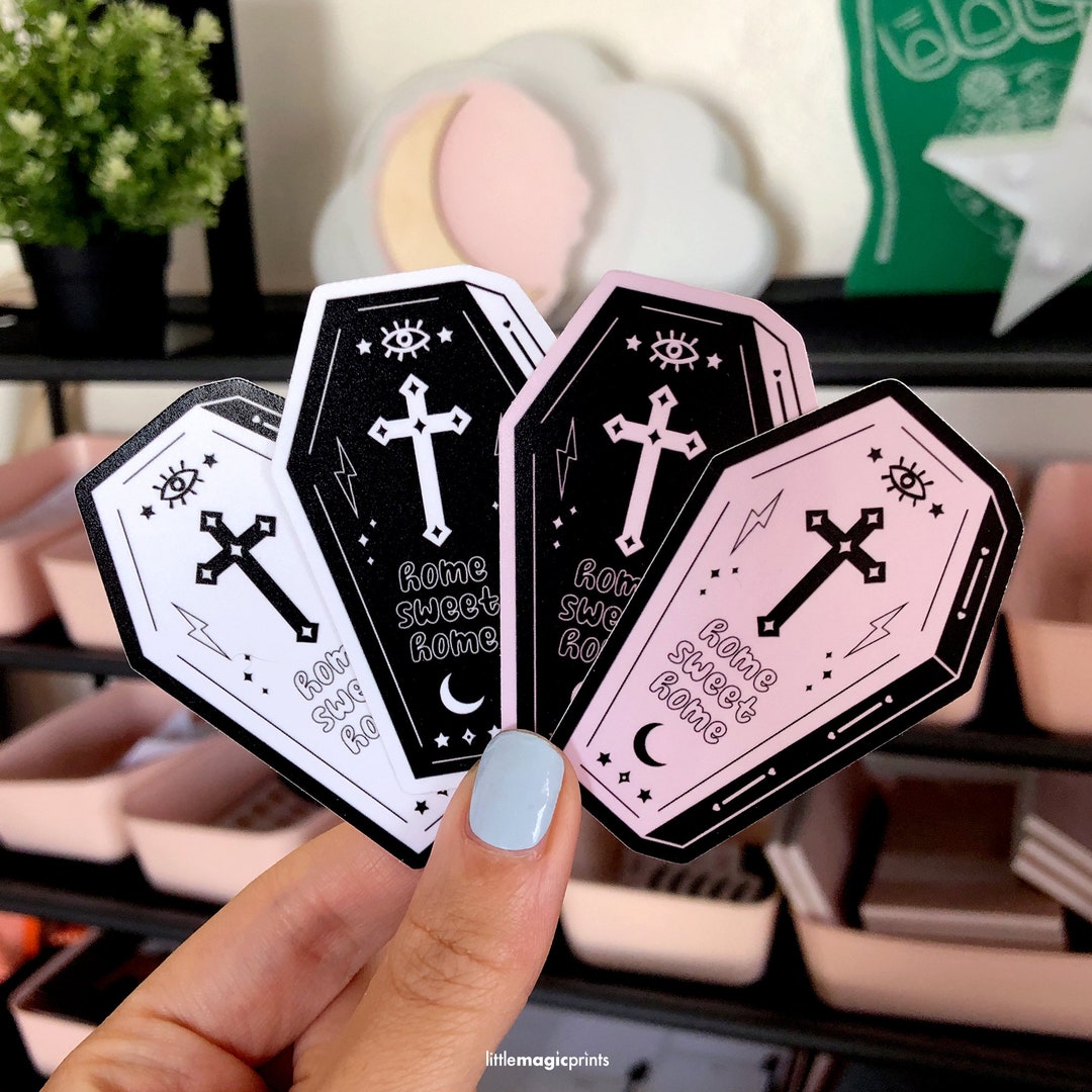 Coffin Stickers, Spooky Goth Black Pink White Vinyl Stickers, Halloween ...