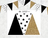 Items similar to Black White Gold Printable Pennant Flag Banner, Black ...