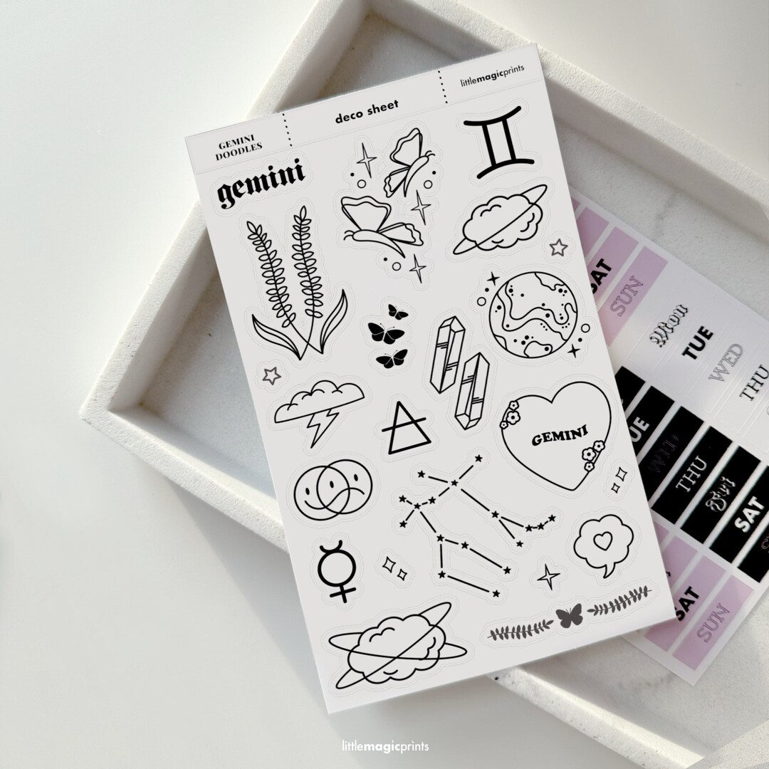 Gemini Stickers, Gemini Zodiac Sign Stickers, Zodiac Doodle Stickers ...