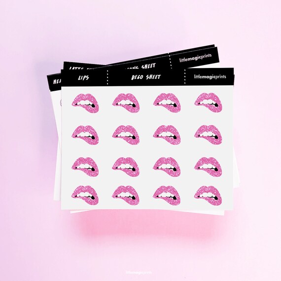 Pink Glitter Lips Stickers Lips Stickers Mini Icon Planner | Etsy