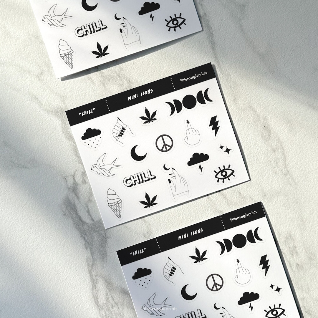Mini Edgy Black & White Icon Planner Sticker Sheet - Etsy