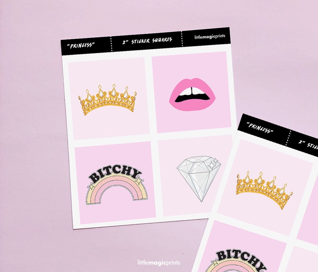 Pink Princess 2 Square Sticker Sheet Pink Planner | Etsy