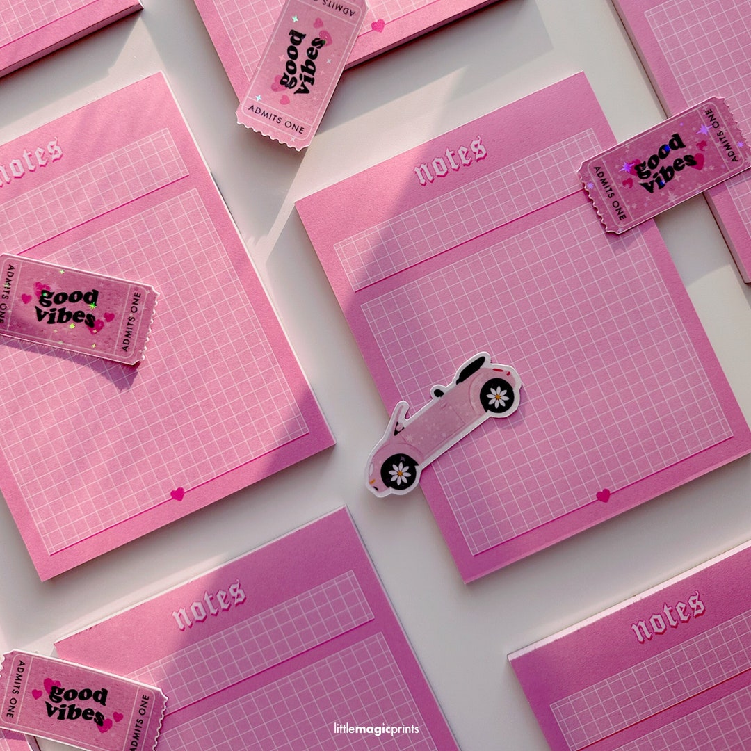 Pink Grid Notepad Girly Pink Notes Notepad Pink Gifts Pink - Etsy