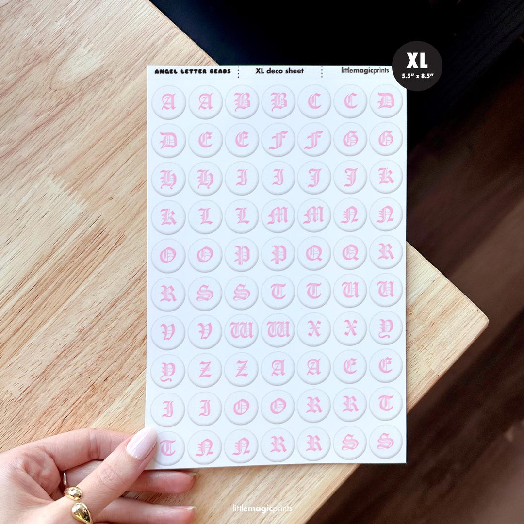 Letter Bead Stickers, Gothic Letter Stickers, Pink Junk Journaling ...