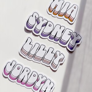 Custom Retro Name Stickers, Retro Bachelorette Party Name Sticker ...