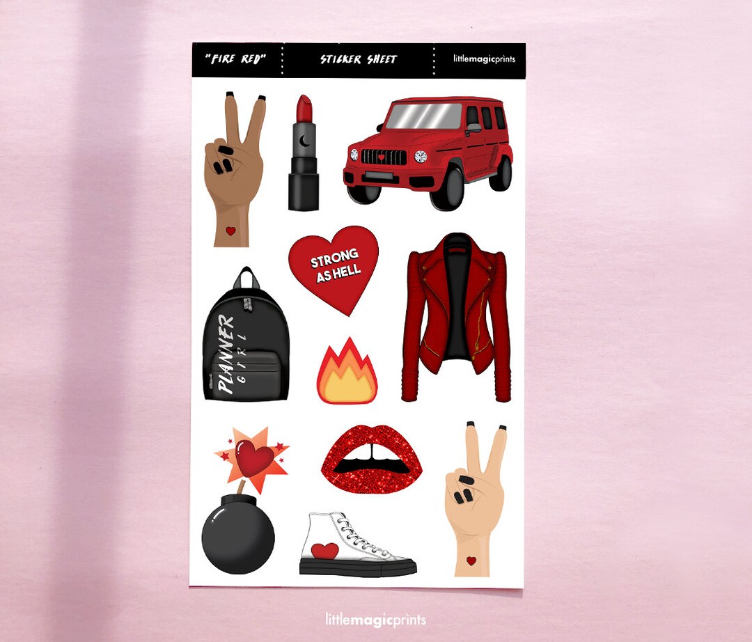 Fire Red Sticker Sheet Cute Red Black Edgy Trendy Planner - Etsy