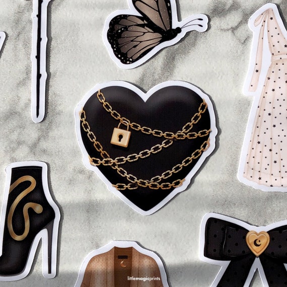 Black Heart Sticker Black Journal Stickers Black Gold Chain - Etsy