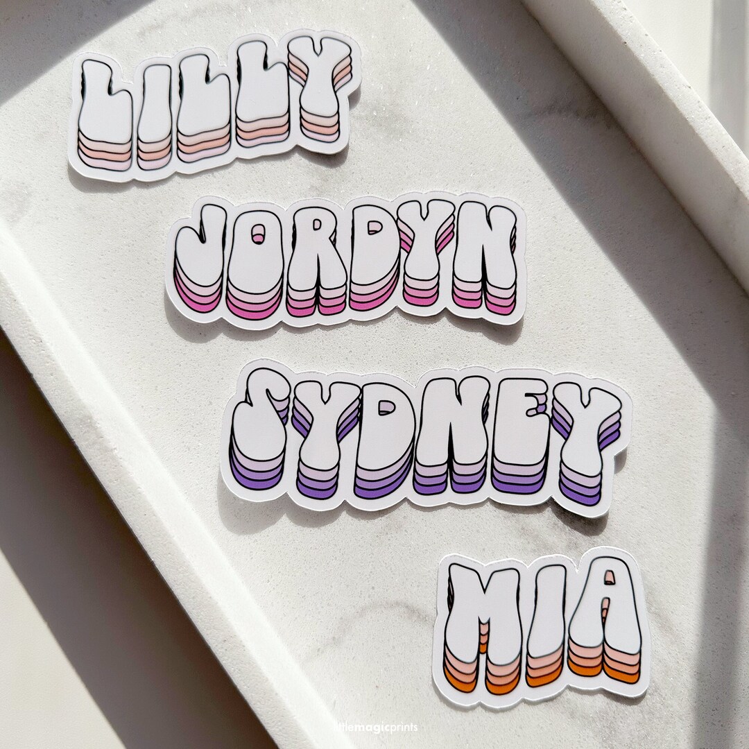 Custom Retro Name Stickers, Retro Bachelorette Party Name Sticker ...
