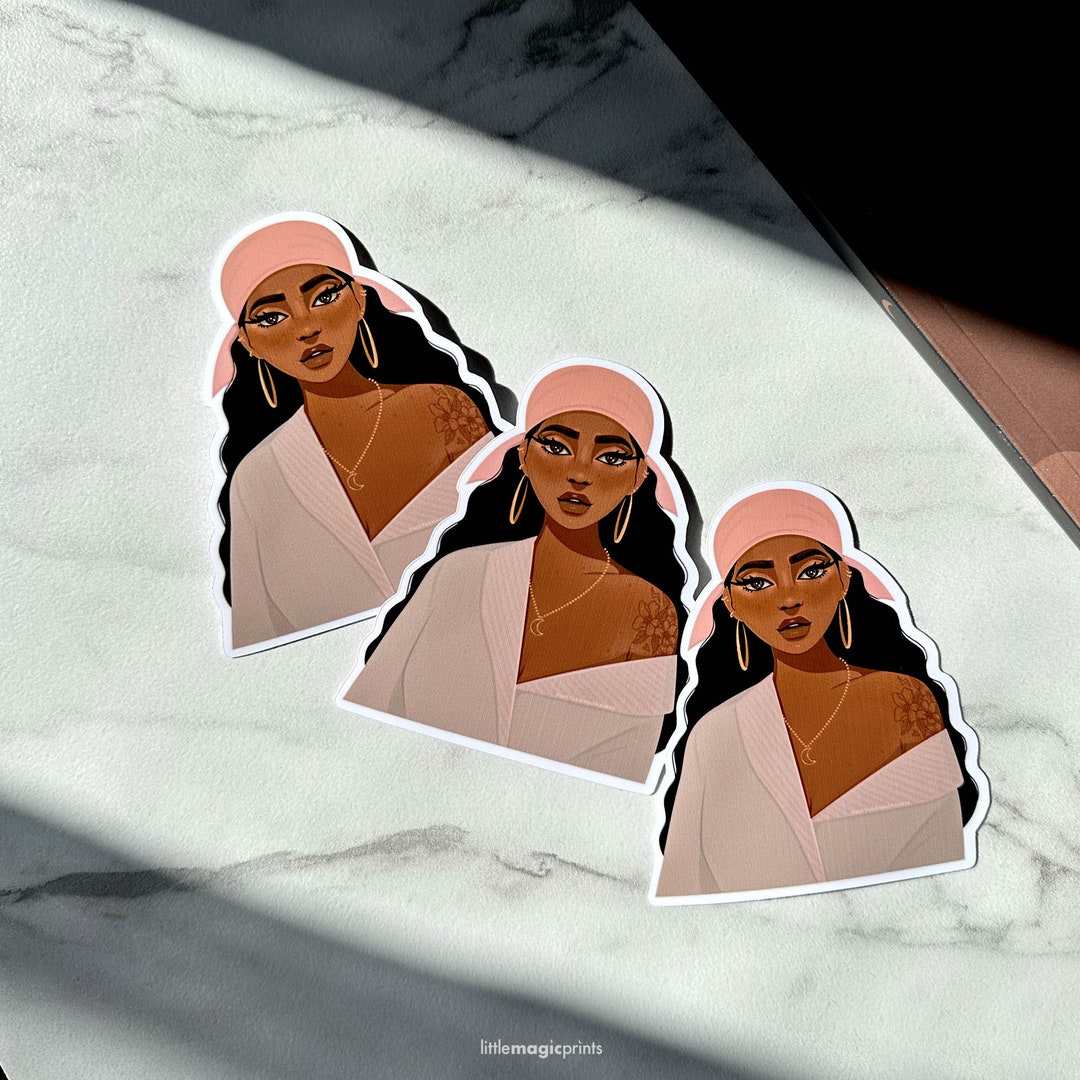 Female Illustration Diecut Sticker, Earthy Beige Neutral Black Women ...