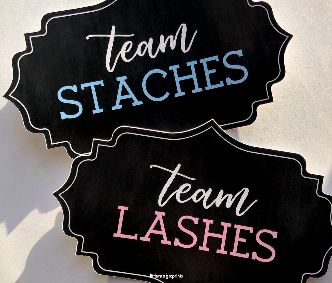 Team Lashes Team Staches Gender Reveal Stickers: 4"x6" Vinyl Labels - Etsy