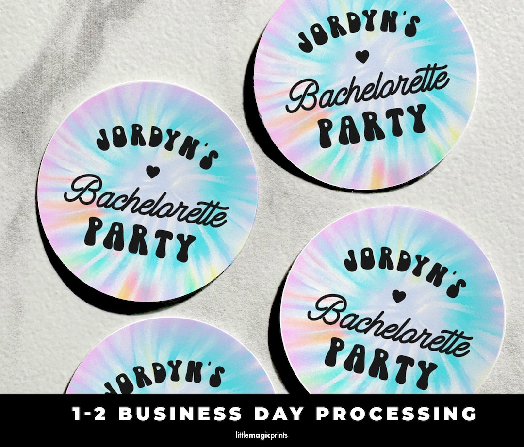 Retro Bachelorette Party Stickers, Tie Dye Bachelorette Sticker Labels ...