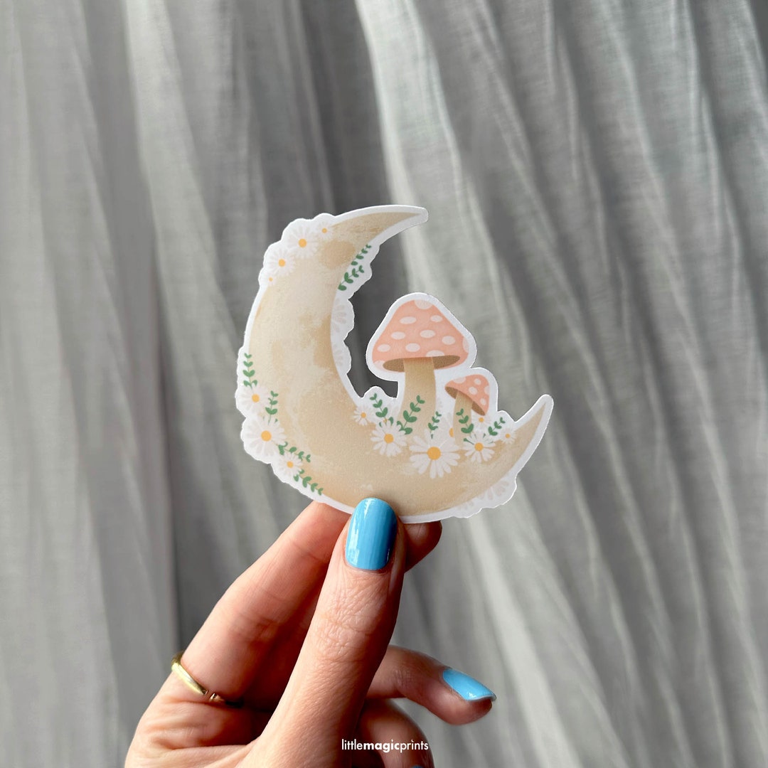 Cottagecore Moon Sticker, Mushroom Sticker, Kindle Sticker, Aesthetic ...