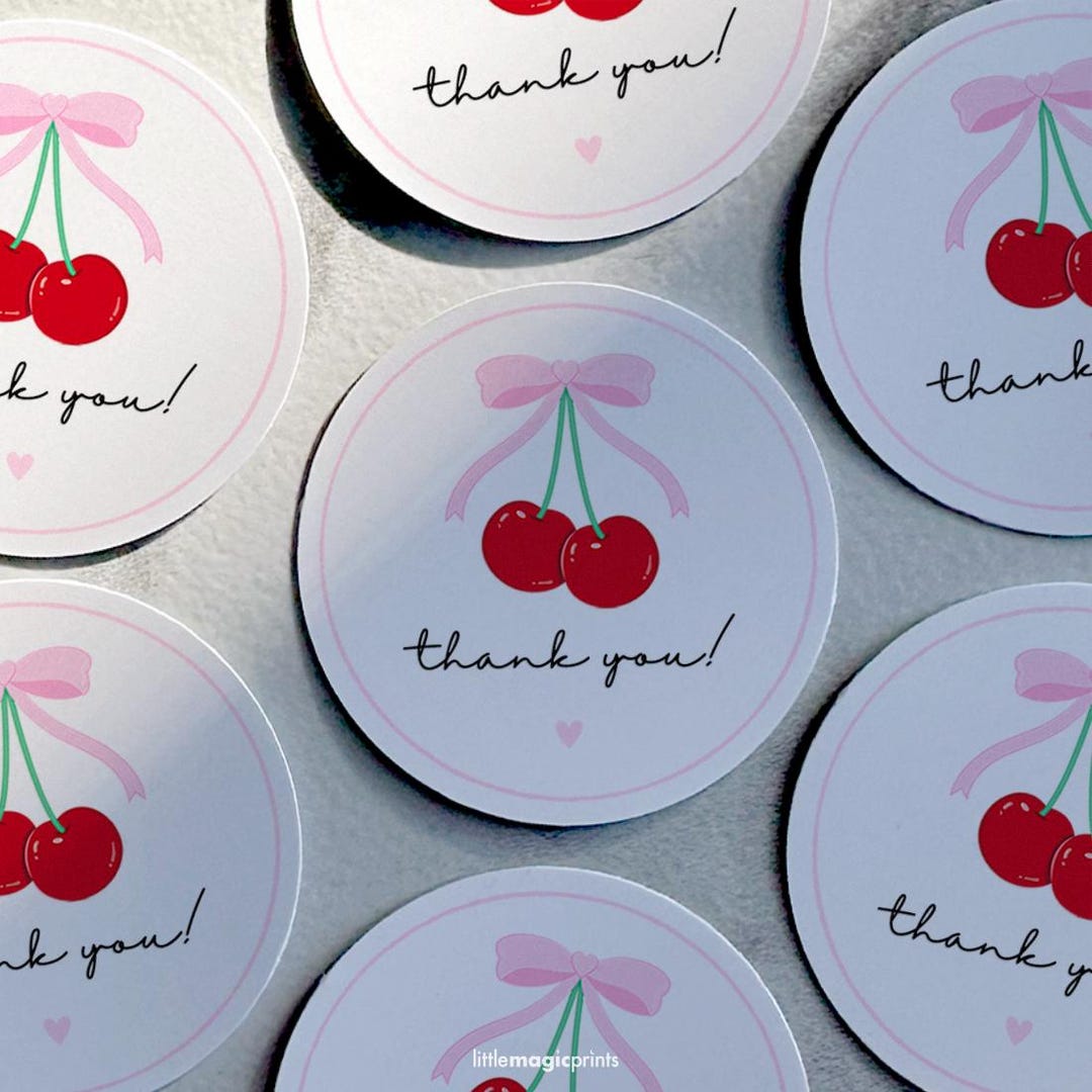 Cherry Circle Label Stickers, Cherry Stickers, Cherry Party Favor ...