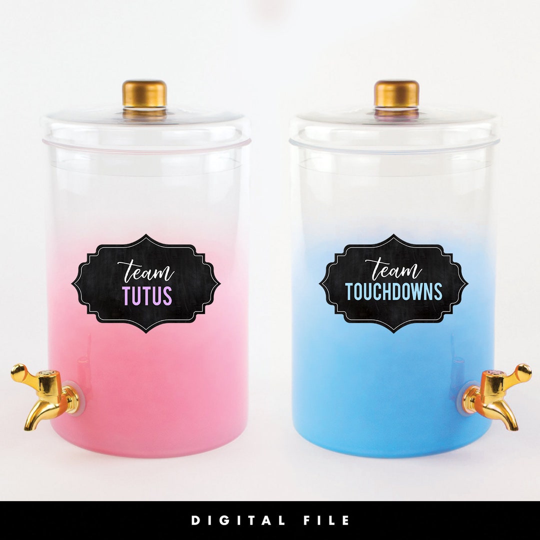 Printable Gender Reveal Drink Labels, Team Tutus Team Touchdowns Lilac ...